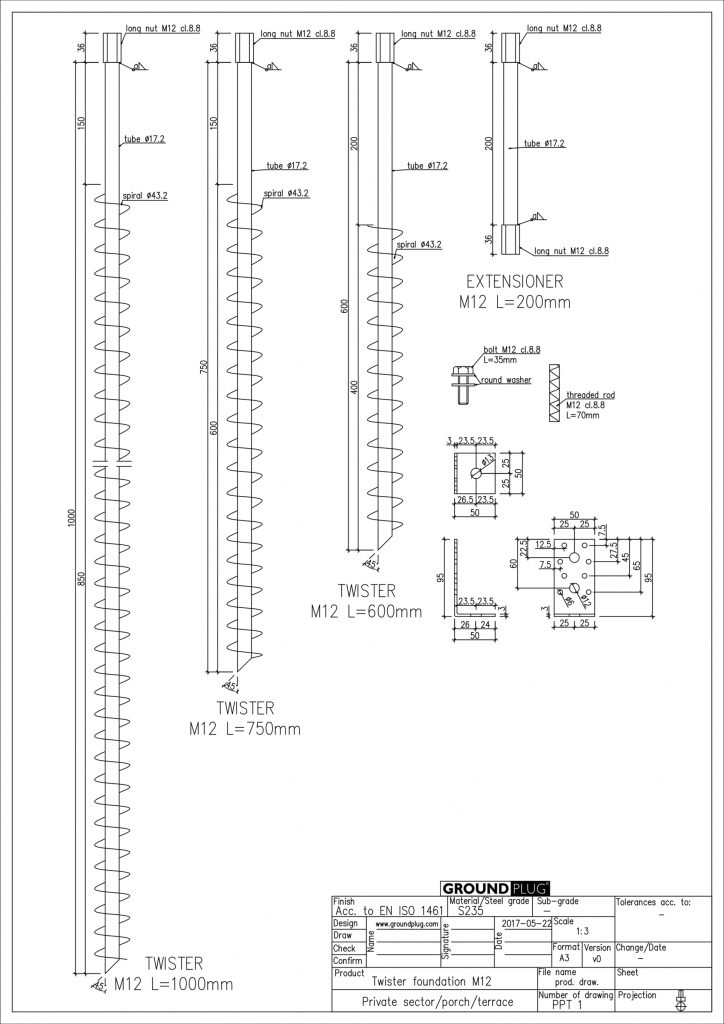 GroundPlug® Twister™ Footing M12/750mm - GroundPlug Shop AU